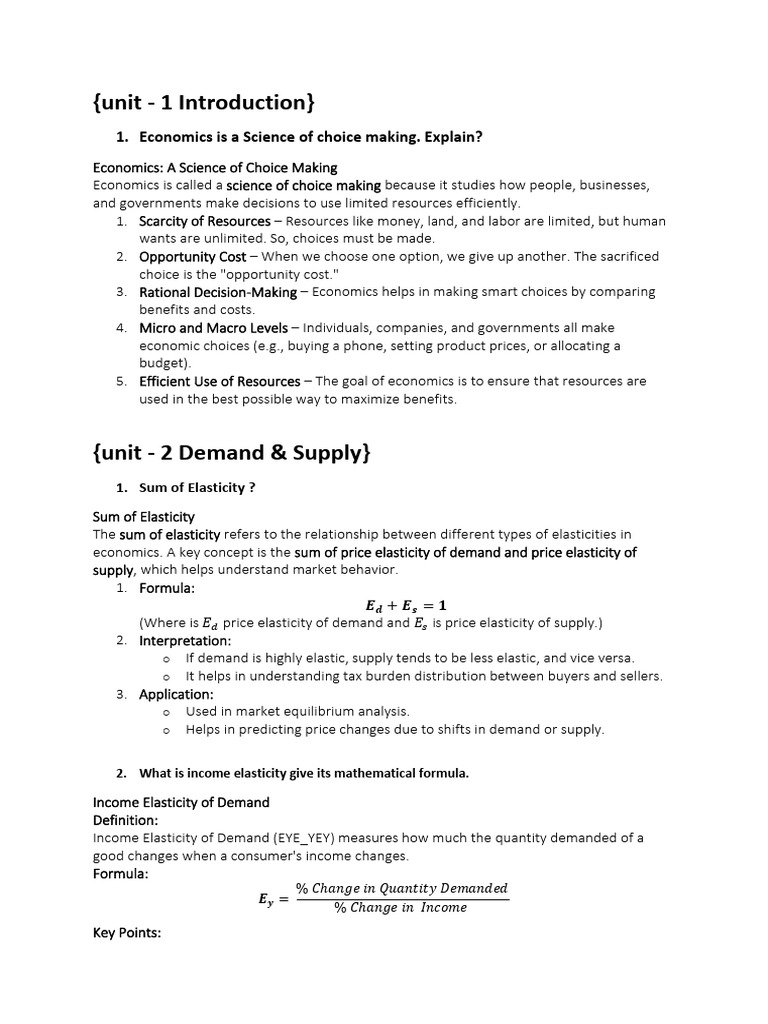 Economics - Sem 1 Suggestions 2025 | PDF | Economics | Elasticity (Economics)