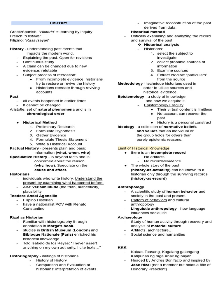 Reading Philippine History PRELIMS | PDF | Epistemology | Evidence