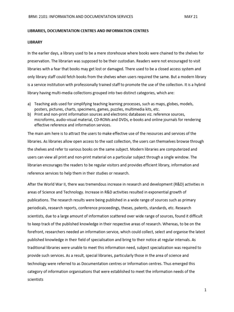 Libraries, Documentation Centres and Information Centres | PDF ...
