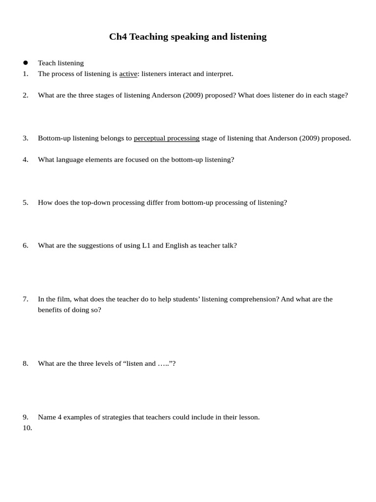 Teaching Strategies for Speaking and Listening | PDF
