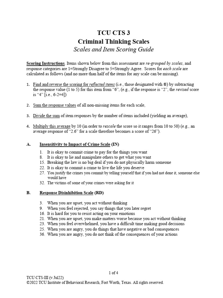 TCU CTS 3.0 Scales and Item Scoring Guide - 11.2.22 | PDF | Crimes ...