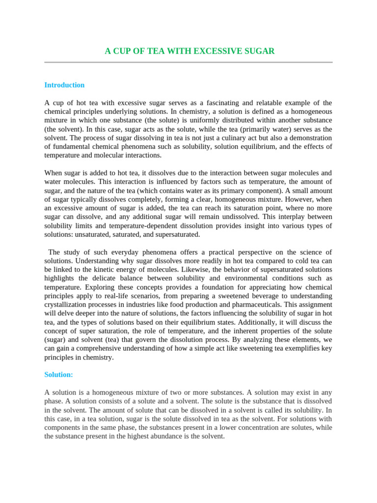 Sugar Solubility in Hot Tea Explained | PDF | Solubility | Solvation