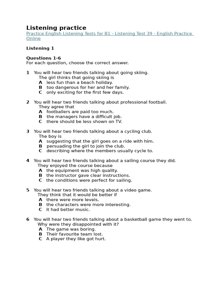 B1 Listening Practice: Conversations & Tests | PDF