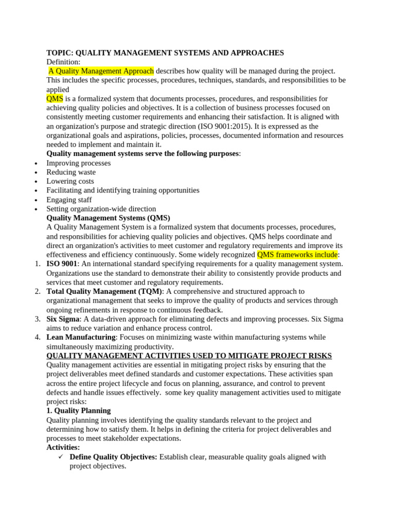 Quality Management Systems Overview | PDF | Quality Management System ...