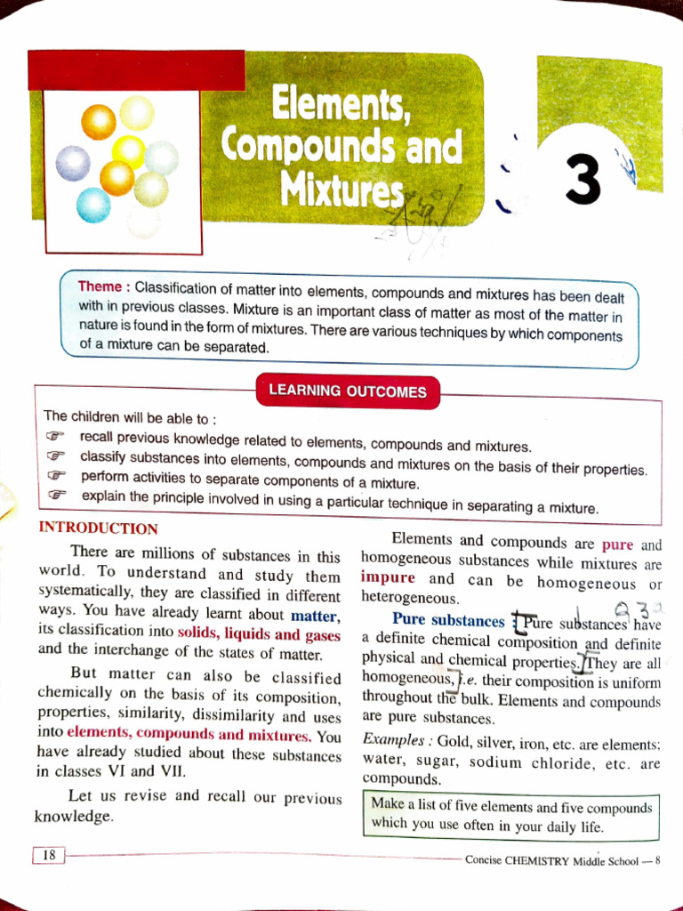 CH 3 Elements, Compounds and Mixtures | PDF | Mixture | Chemical Substances