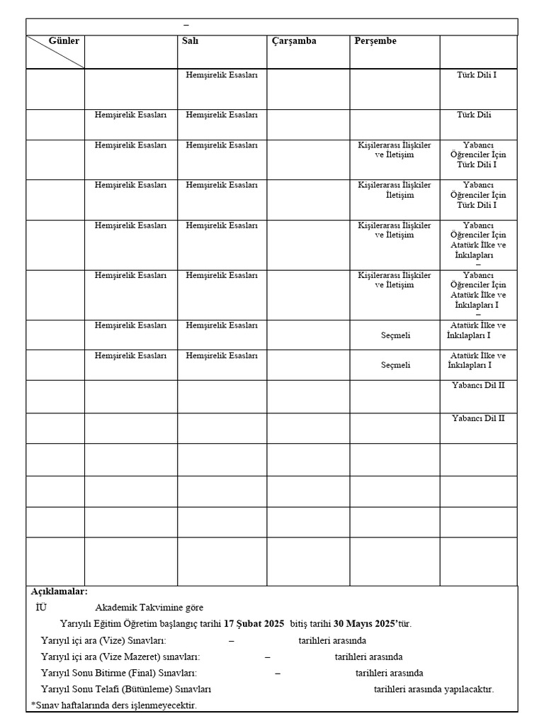 2024 2025 Bahar Haftalik Ders Programi - 638762064580006824 | PDF