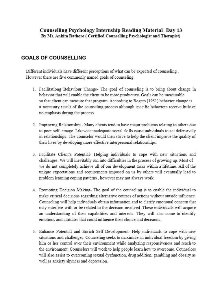 Counselling Psychology Internship Reading Material - Day 13 | PDF ...
