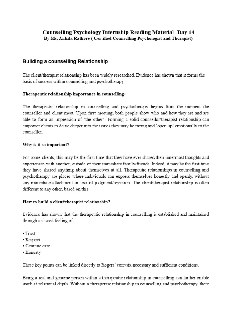 Counselling Psychology Internship Reading Material - Day 14 | PDF ...