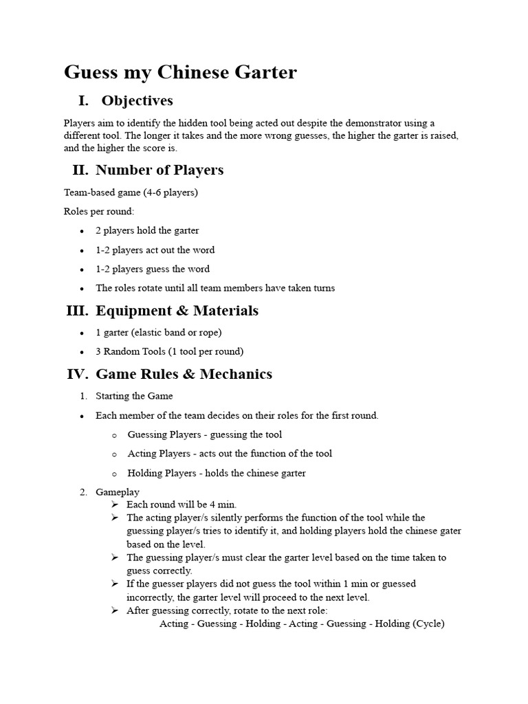 Chinese Garter Game Instructions | PDF