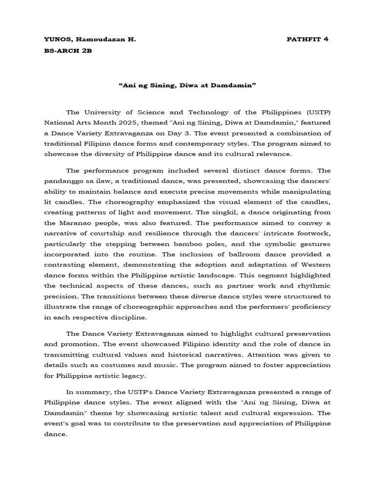 Reflection Paper On Arts Month Event | PDF
