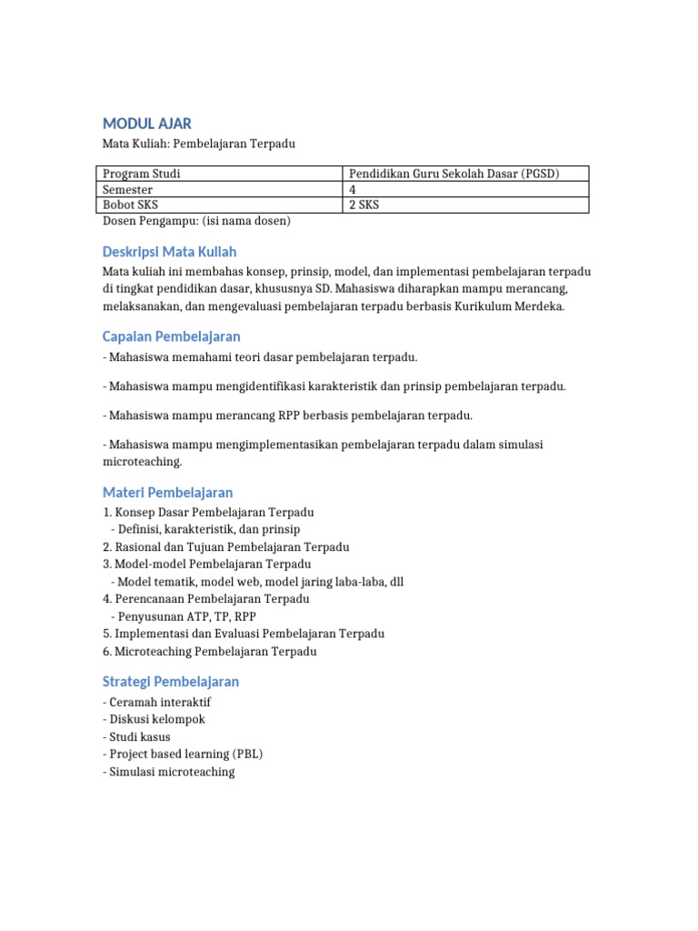 Modul Ajar Pembelajaran Terpadu | PDF
