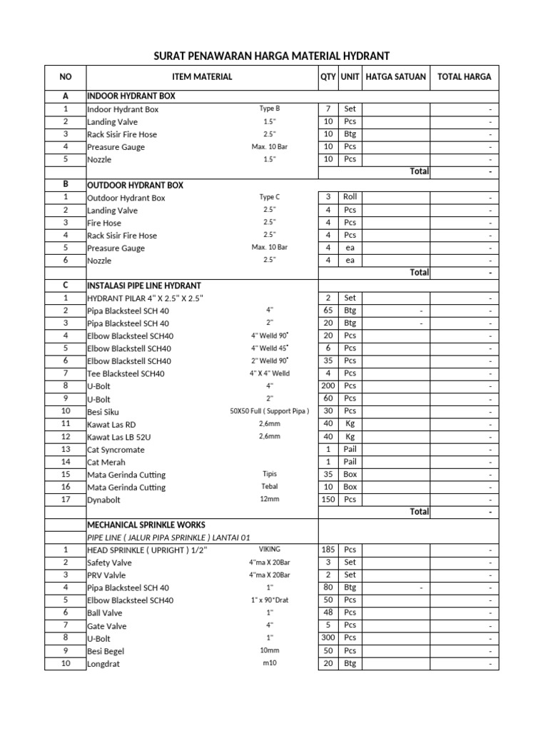 Harga Material Hydrant dan Instalasi | PDF | Chemical Engineering ...