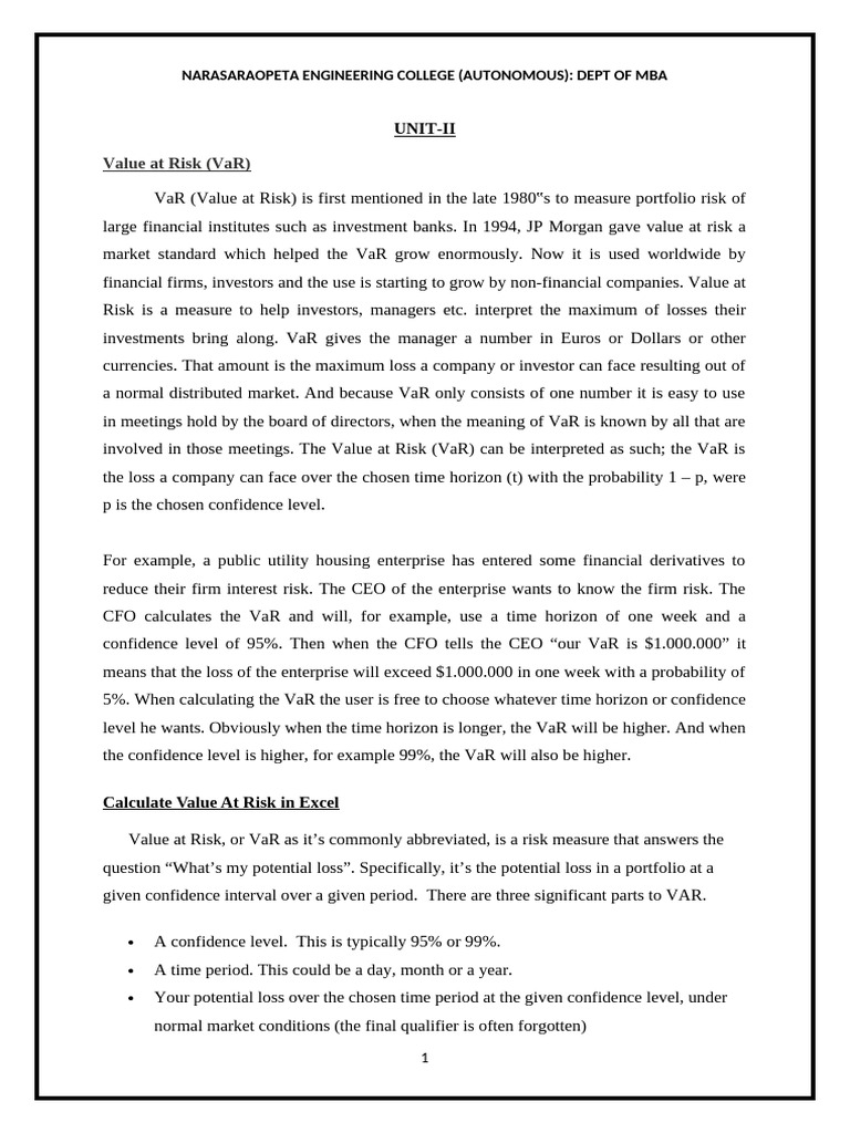 Finanical Risk Management Unit-II | PDF | Value At Risk | Interest