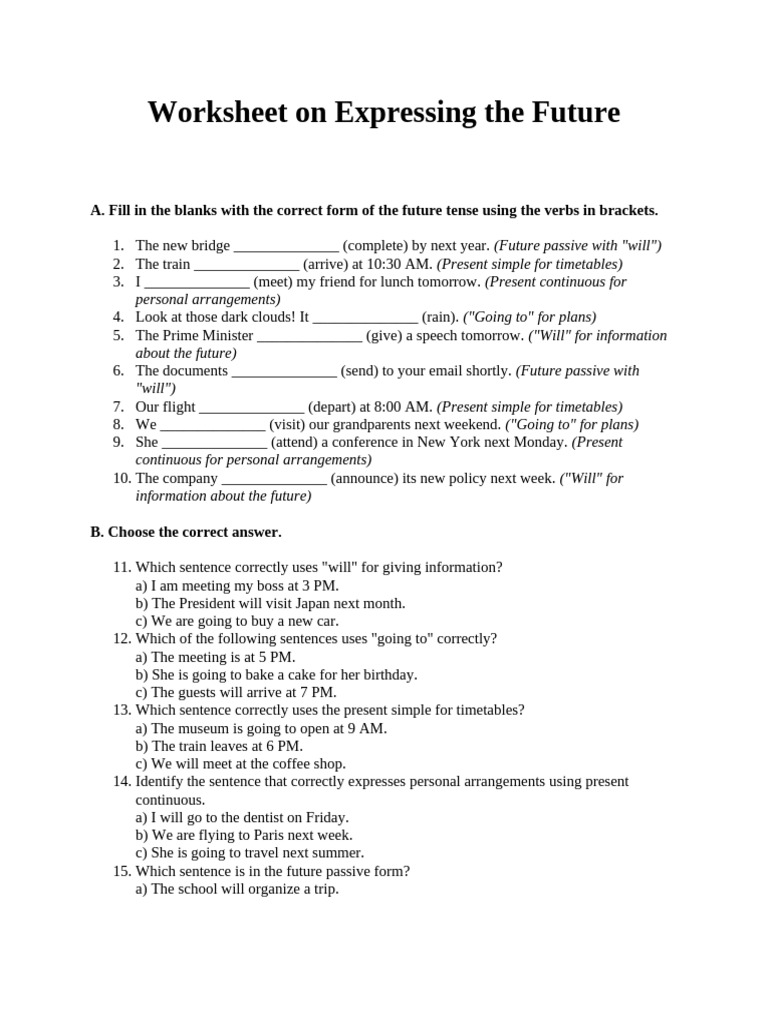 Worksheet On Expressing The Future | PDF | Language Families | Grammar
