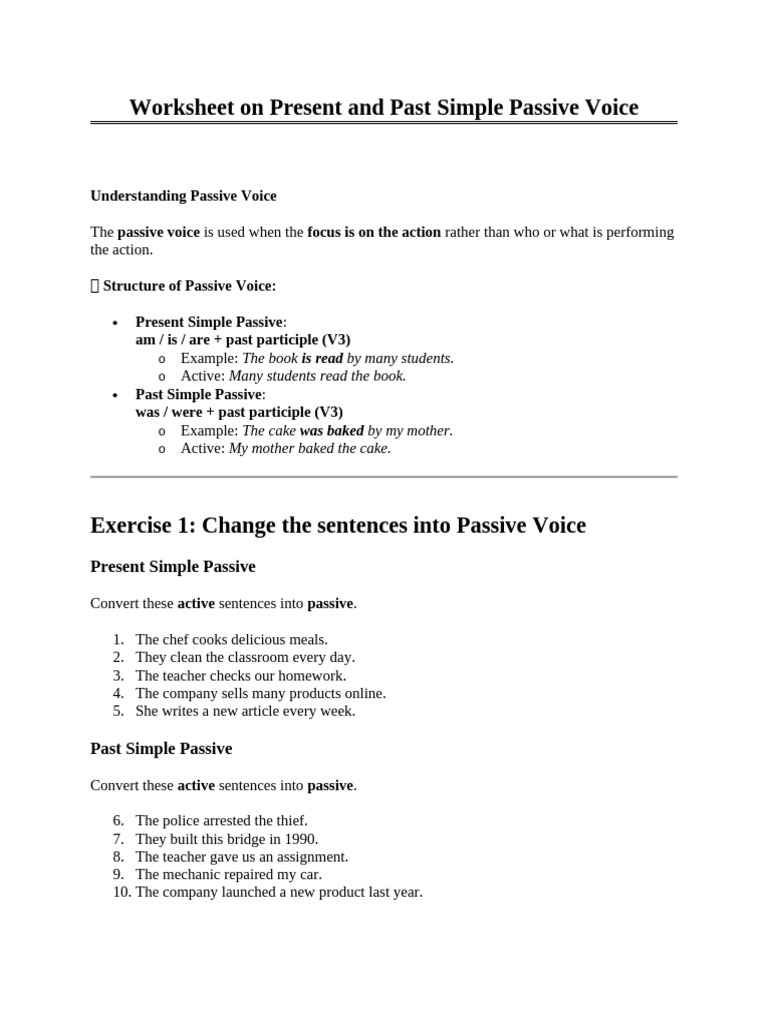 Passive Voice Exercises: Present & Past | PDF