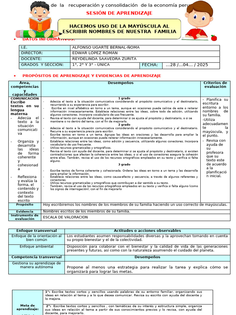 U2 S2 Sesion D1 Com Hacemos Uso de Las Mayusculas para Escribir Nombres de Los Miembros Mi ...