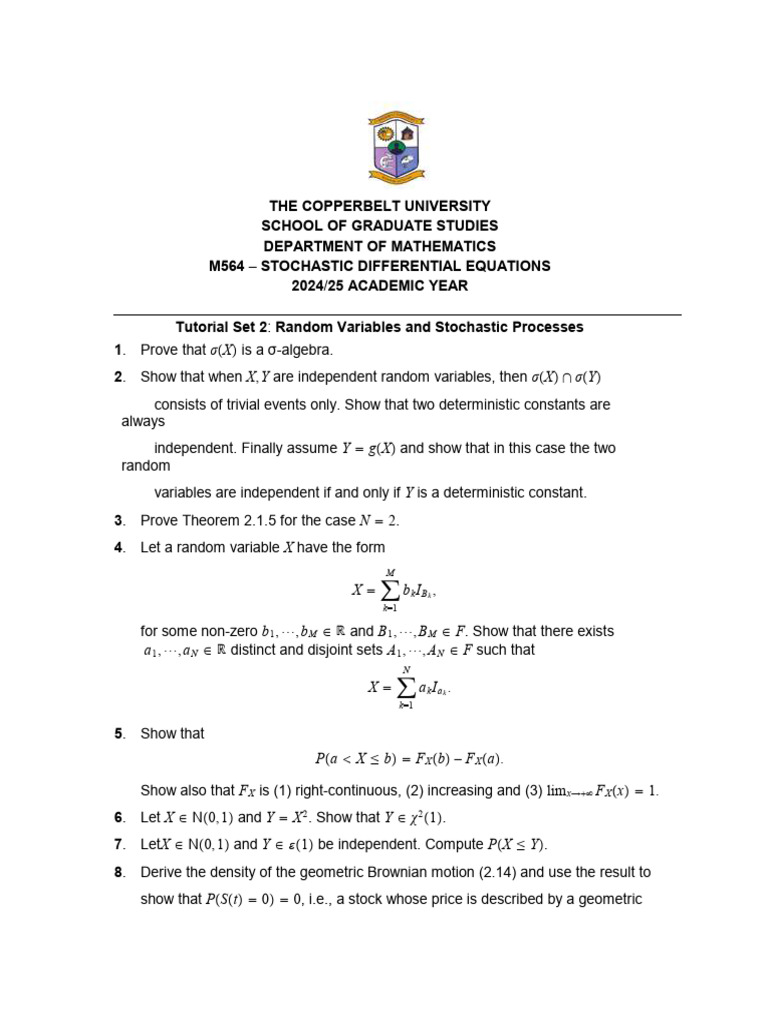 M564 - Tutorial Set 2 - 2025 | PDF