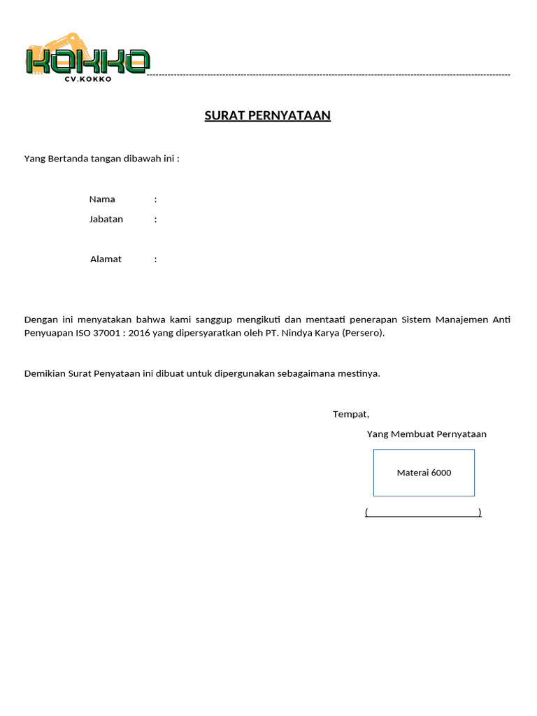 Surat Pernyataan Anti Suap | PDF