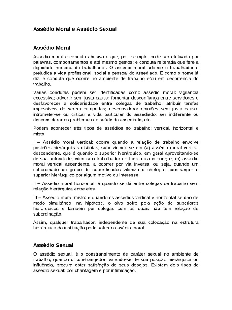 Assédio Moral e Sexual no Trabalho | PDF | Assédio sexual | Justiça