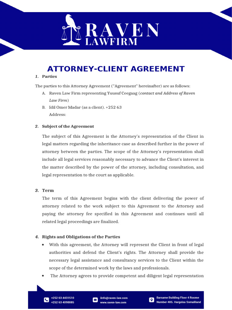 ATTORNEY - Client Agreement Raven | PDF | Confidentiality | Lawyer