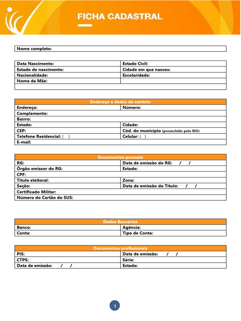Ficha Cadastral - Para preenchimento manual | PDF