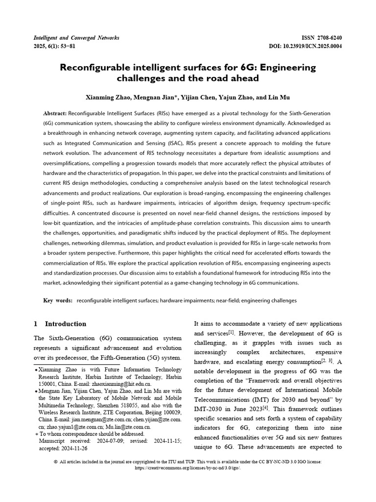 Reconfigurable Intelligent Surfaces for 6G Engineering Challenges and ...