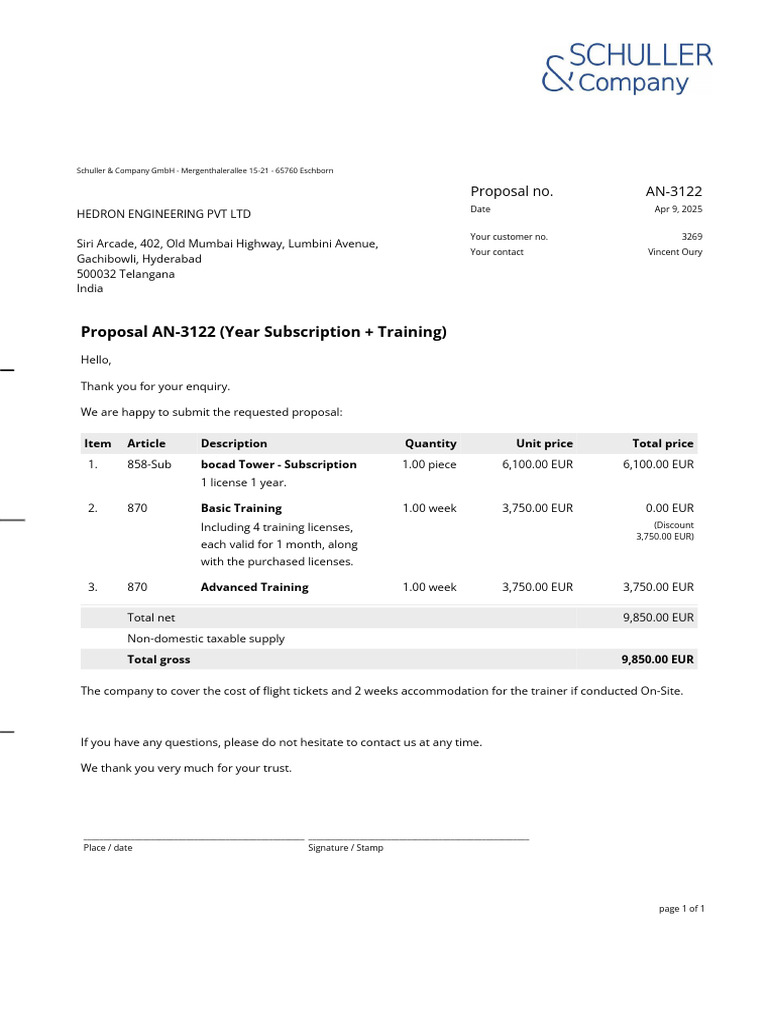 Proposal AN-3122 for Subscription & Training | PDF