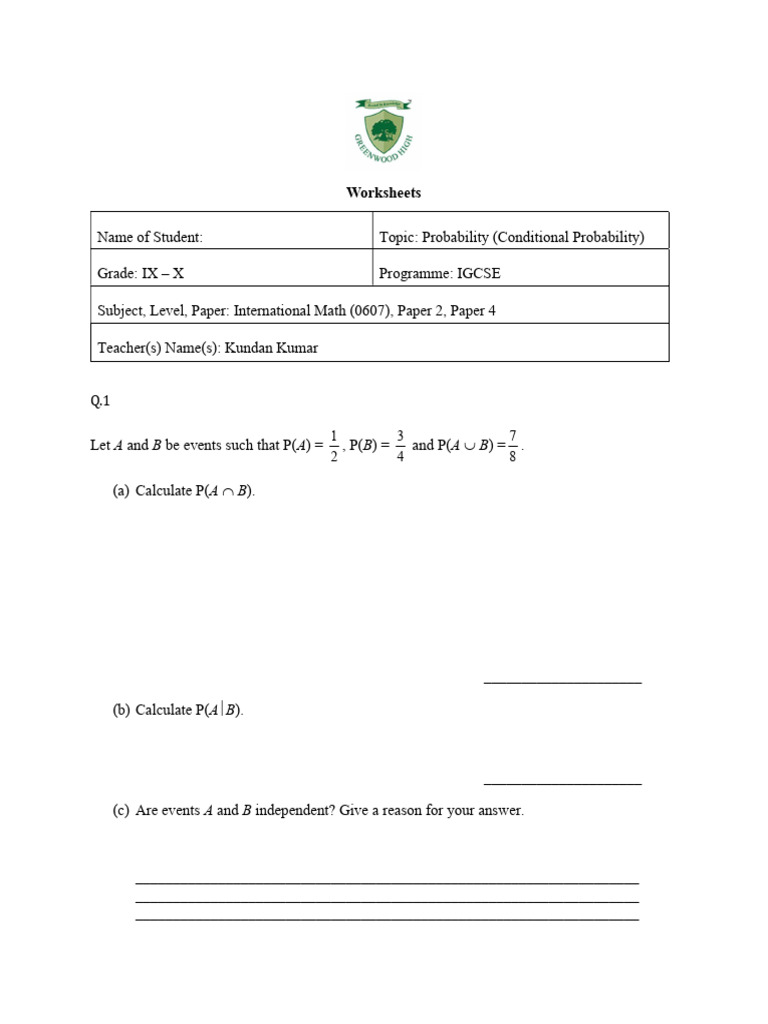 Probability (Conditional Probability) | PDF