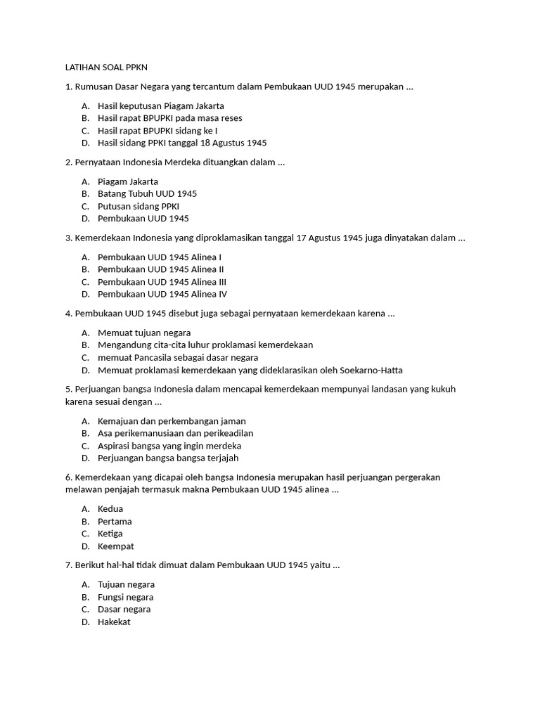 Latihan PPKN ATS | PDF