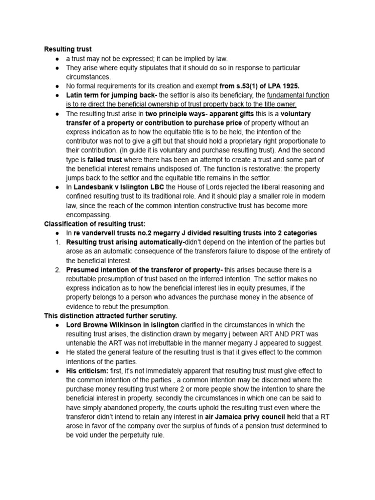 Understanding Resulting Trusts in Law | PDF | Common Law | Property Law