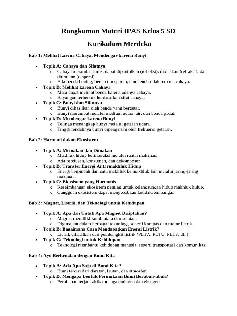 Rangkuman Materi IPAS Kelas 5 SD | PDF