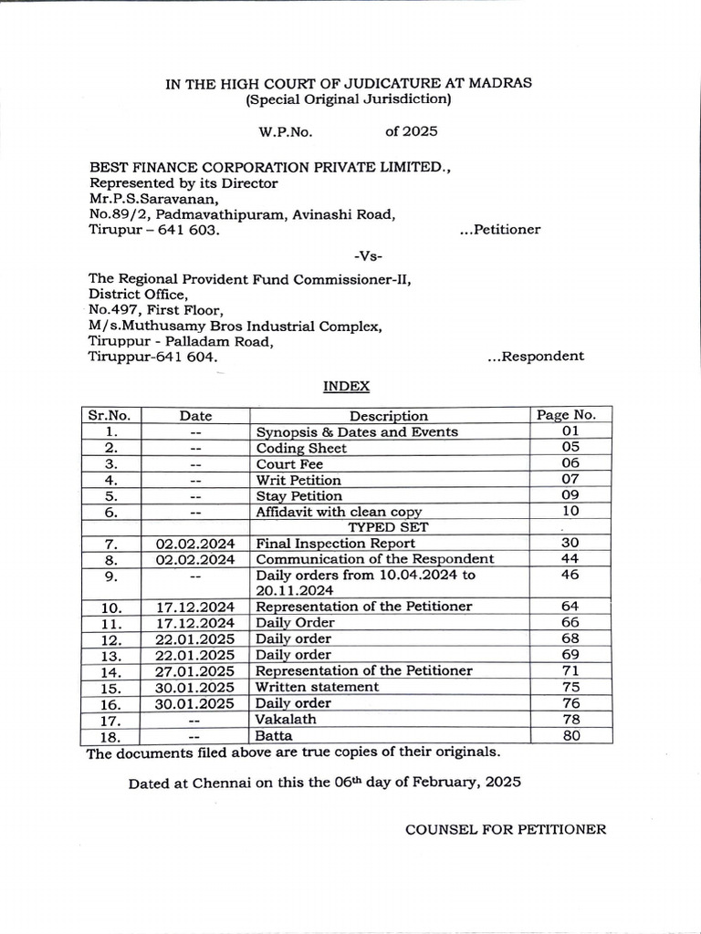 Writ Petition by Best Finance Corp. | PDF