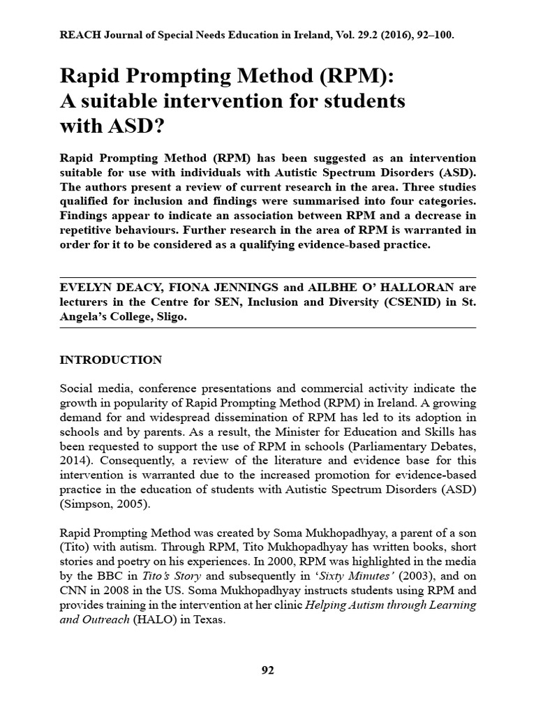 Evaluating Rapid Prompting Method for ASD | PDF | Psychological ...