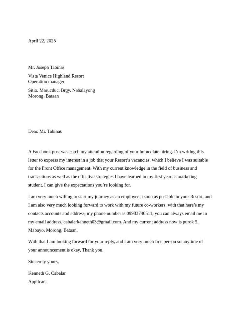 Job Application and Resignation Letter | PDF