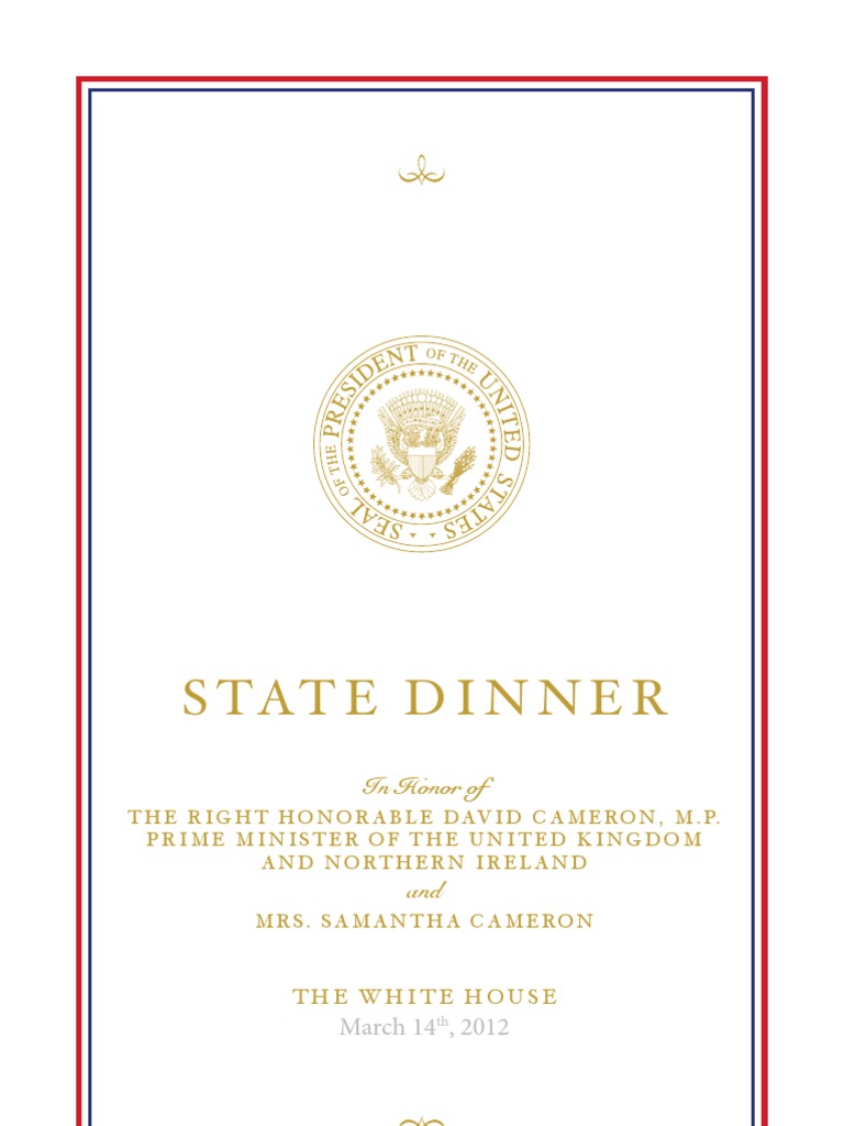 2012 State Dinner Menu With The Obama's and David Cameron. | PDF ...