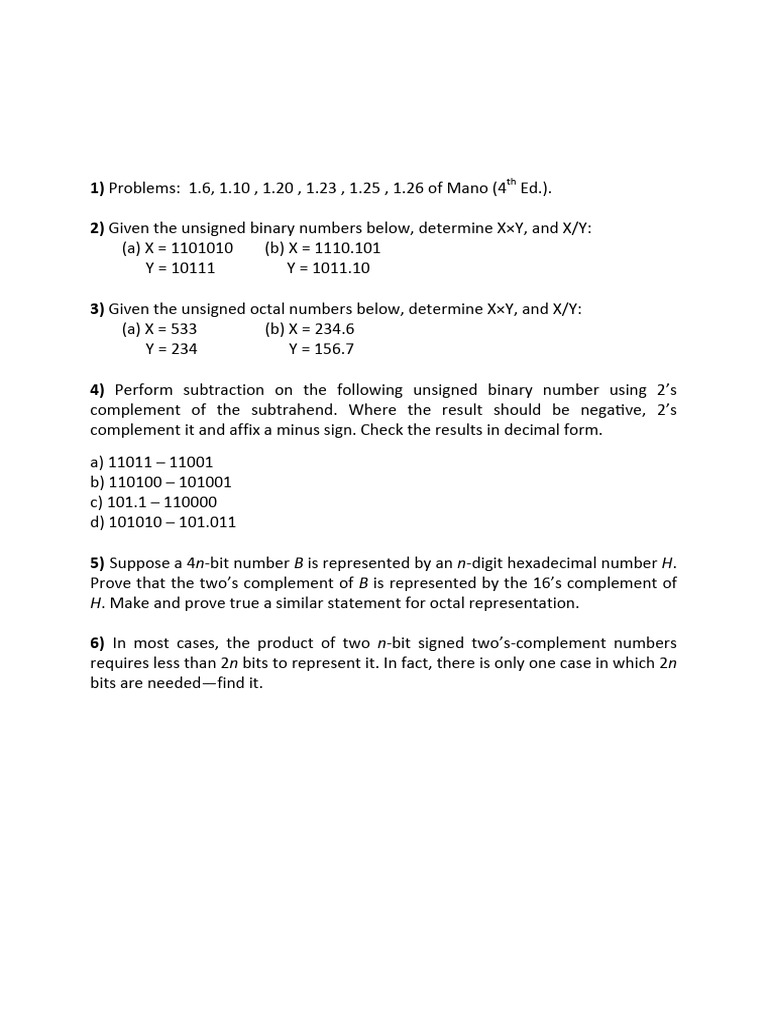 Binary and Octal Arithmetic Homework | PDF