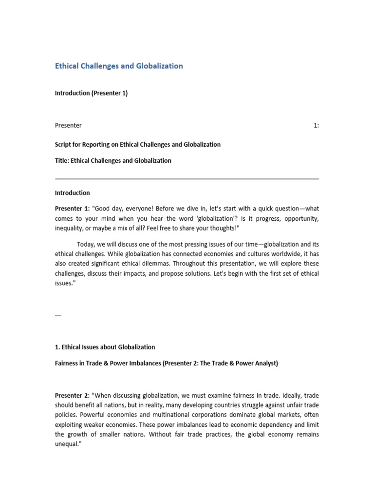 Ethical Challenges in Globalization | PDF | Globalization | Economic ...