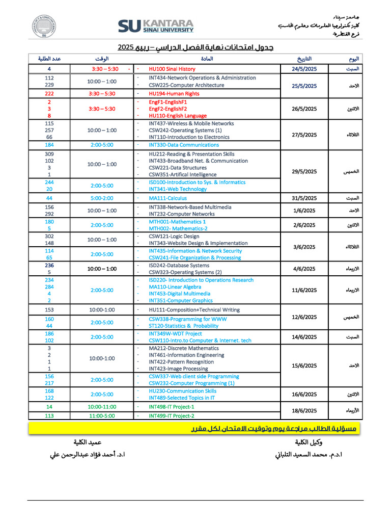 Final Exam Schedule Spring25 New | PDF | Science | Computing