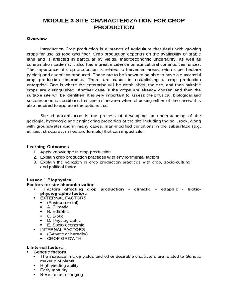 Module 3 Site Characterization For Crop Production | PDF | Soil | Plant ...