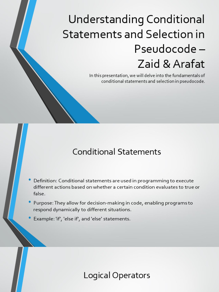 Understanding Conditional Statements And Selection In Pseudocode Pdf