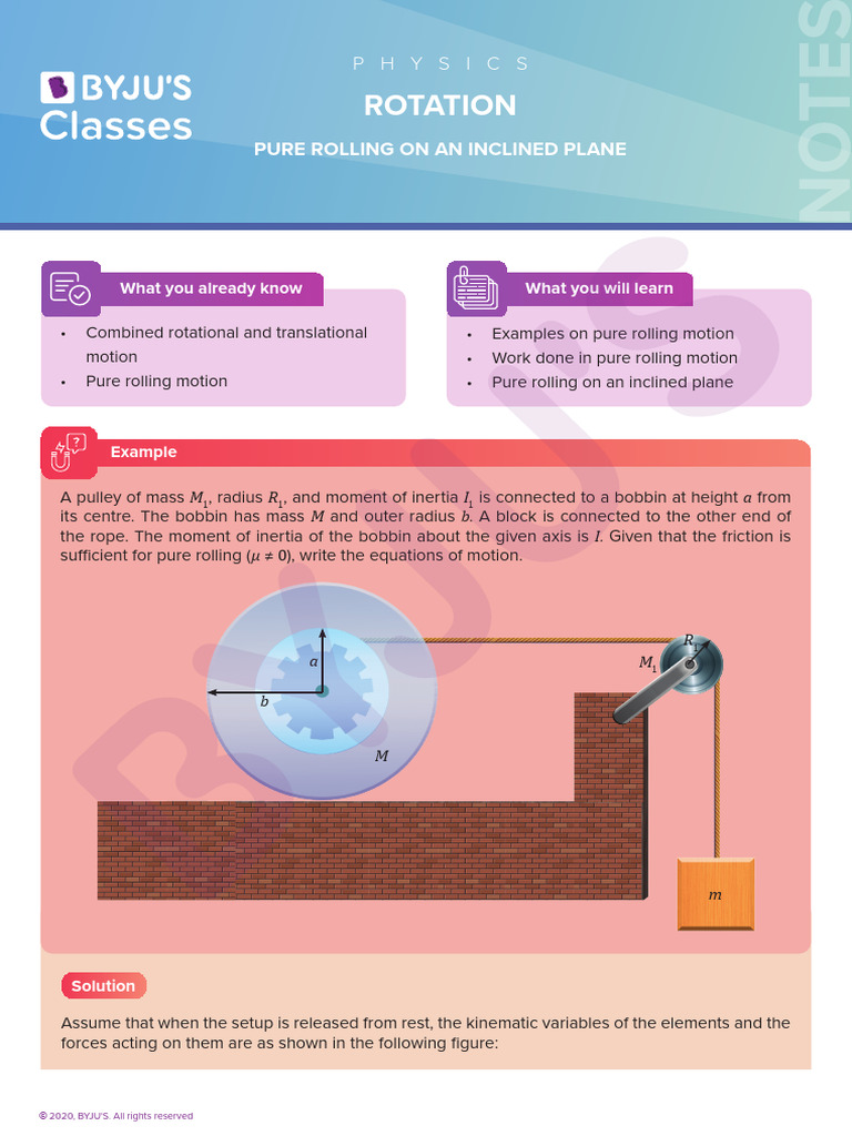 15.pure Rolling On An Inclined Plane | PDF | Rotation | Physics