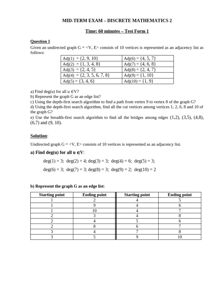 Solving of Mid-Term Exam | PDF | Vertex (Graph Theory) | Combinatorics