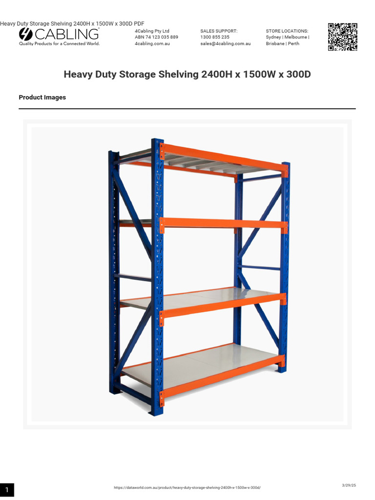 Heavy Duty Storage Shelving 2400H x 1500W | PDF