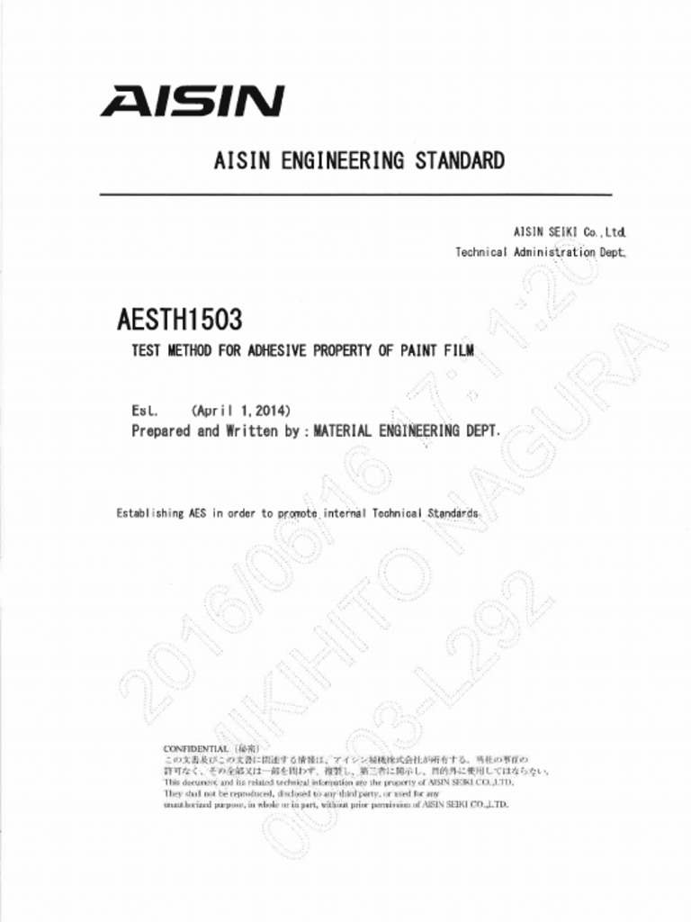 AISIN-AESTH1503 (2014) Adhesive Property of Paint Film | PDF
