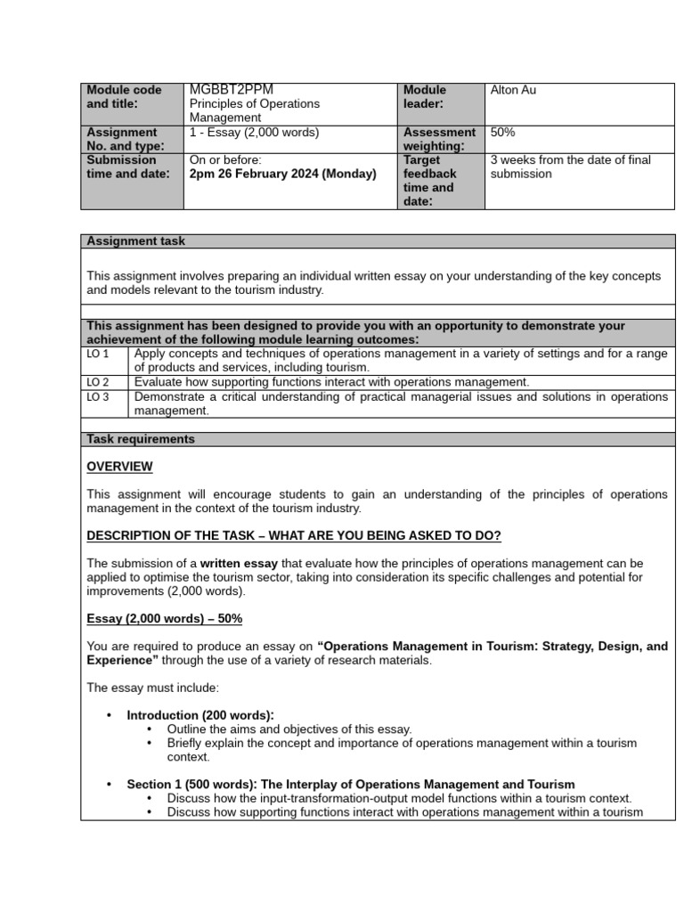 L5-M4-Principles-of-Operations-Management-Assignment-1---Essay | PDF | Theory | Essays