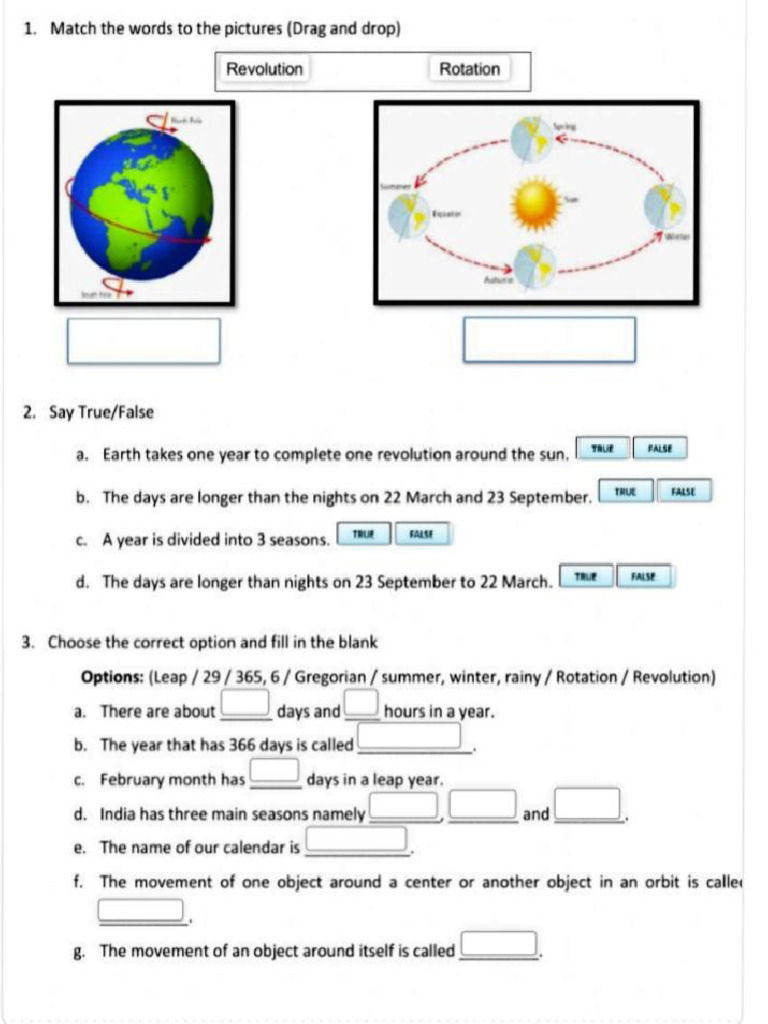 Earth Revolution Worksheet PDF | PDF