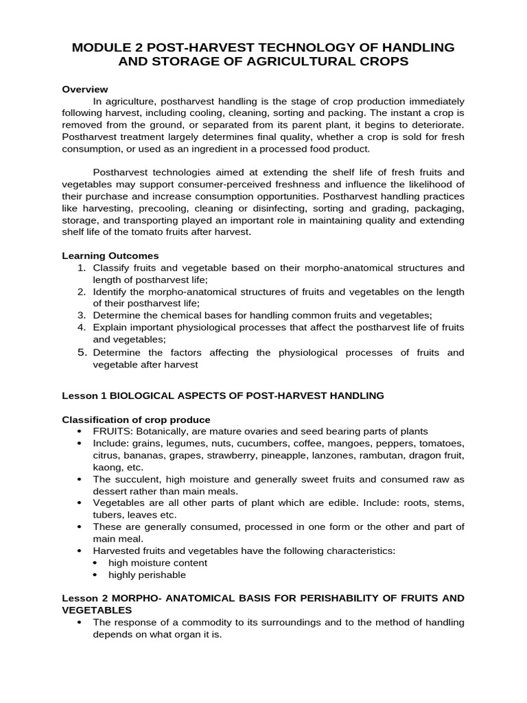 MODULE 2 POST-harvest Handling and Seed Technology | PDF | Fruit | Fat