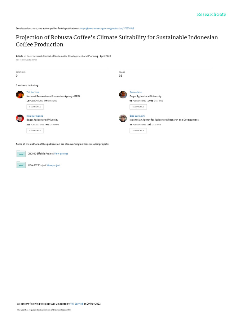 Projection of Robusta Coffee's Climate Suitability For Sustainable ...