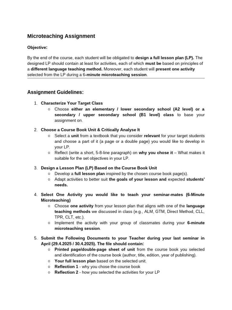 Microteaching Lesson Plan Assignment | PDF