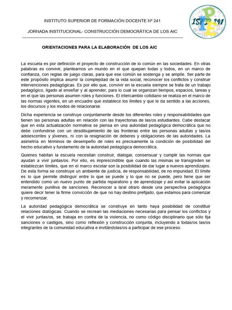 2 - Orientaciones y Propuesta de Trabao - AIC 241 | PDF | Pedagogía ...